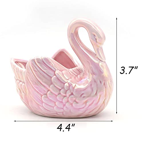 YONGYAN 2 Pack Swan Flower Pot Statue Decoration Ceramics Garden Planters Containers Pot Bookshelf Office Desktop Decor (Pink)