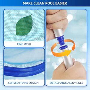 Pool Skimmer Net Pool Leaf Rake with Durable Deep Bag, Detachable Aluminum Frame, Pond Cleaning Scoop for Inground and Above Ground Swimming Pools Hot Tubs Spa (Large, Blue (with Pole))