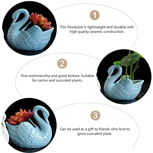 YONGYAN 2 Pack Swan Flower Pot Statue Decoration Ceramics Garden Planters Containers Pot Bookshelf Office Desktop Decor (Blue)