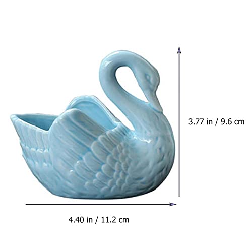 YONGYAN 2 Pack Swan Flower Pot Statue Decoration Ceramics Garden Planters Containers Pot Bookshelf Office Desktop Decor (Blue)