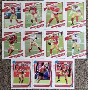 2021 panini donruss football san francisco 49ers team set 11 cards w/drafted rookies trey lance rated rookie rookie card