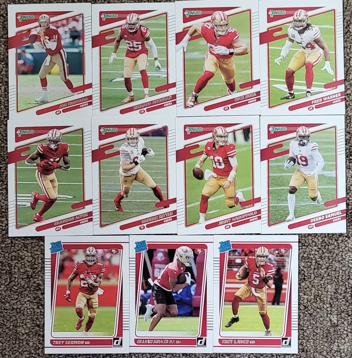 2021 Panini Donruss Football San Francisco 49ers Team Set 11 Cards W/Drafted Rookies Trey Lance Rated Rookie Rookie Card