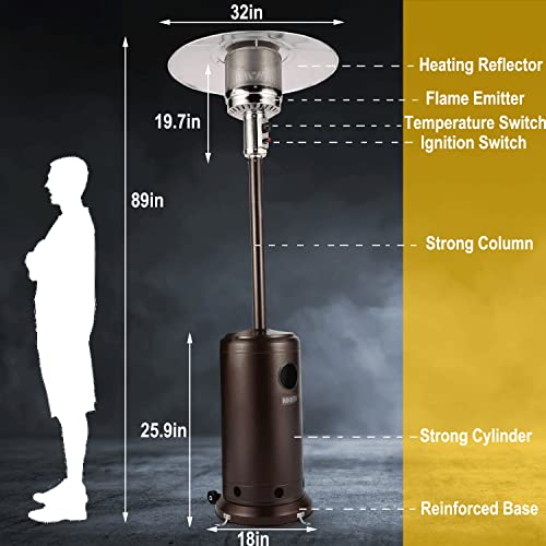 48000 BTU Heater, Patio Heater for Outdoor Use, 89inch Heater with Portable Wheels, Propane Gas Heaters with Auto Shut-off Tilt Valve for Commercial & Residential, ETL Certification