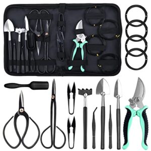 powereng bonsai tools set 16 pcs carbon steel scissor cutter shear perfect succulent gardening trimming tools bonsai starter kit gardening trimming tools