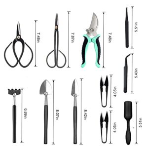 POWERENG Bonsai Tools Set 16 PCS Carbon Steel Scissor Cutter Shear Perfect Succulent Gardening Trimming Tools Bonsai Starter Kit Gardening Trimming Tools