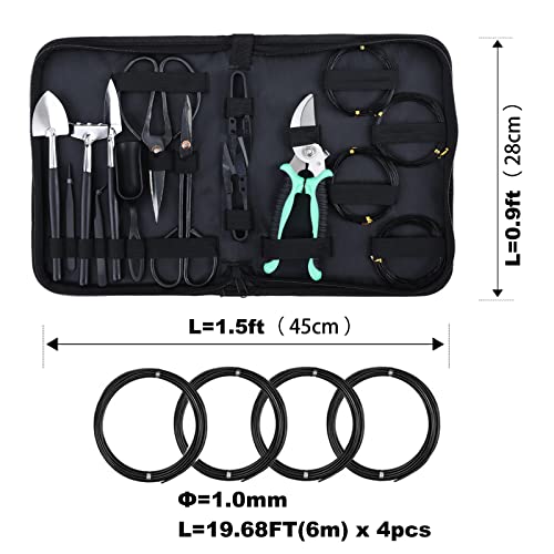 POWERENG Bonsai Tools Set 16 PCS Carbon Steel Scissor Cutter Shear Perfect Succulent Gardening Trimming Tools Bonsai Starter Kit Gardening Trimming Tools