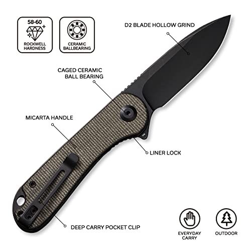 CIVIVI Elementum Pocket Folding Knife,Black Stonewashed D2 Blade Micarta Handle, Good for EDC Outdoor C907Z