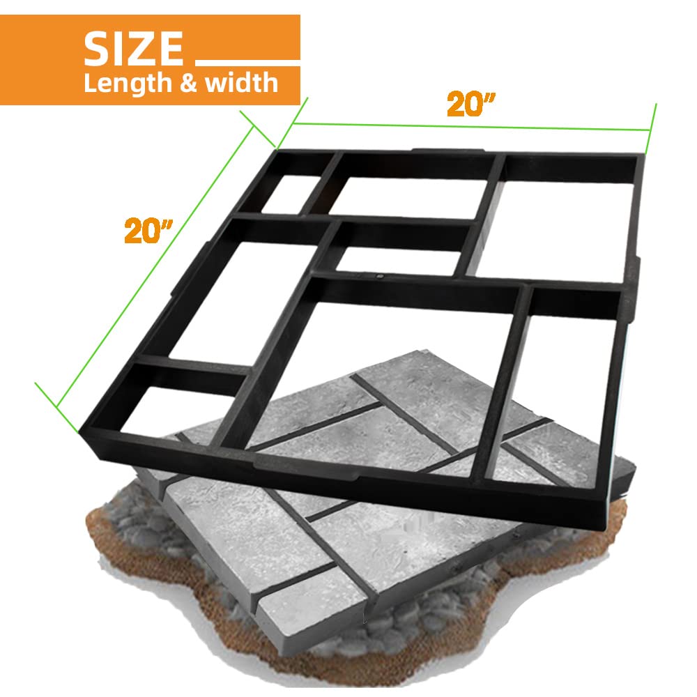 Avalution Plus Size 20"x20"x1.8" Walk Maker Reusable Concrete Pathmate Stone Mold Stepping Stone Paver Lawn Patio Yard Garden DIY Path Maker Paving Moulds(8 Grid)