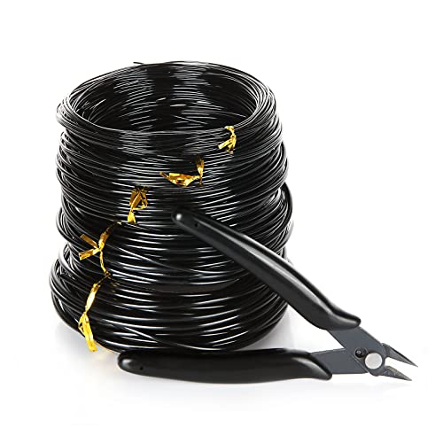 CertBuy 5 Roll Bonsai Wire 5 Size - 1.0MM, 1.5MM, 2.0MM, 2.5MM, 3.0MM Black Anodized Aluminum Bonsai Training Wire 32 Feet Length with Wire Cutter