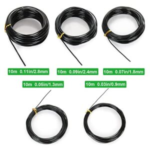 CertBuy 5 Roll Bonsai Wire 5 Size - 1.0MM, 1.5MM, 2.0MM, 2.5MM, 3.0MM Black Anodized Aluminum Bonsai Training Wire 32 Feet Length with Wire Cutter