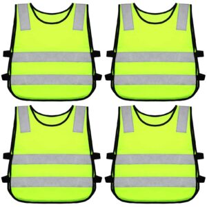 flutesan kids reflective vest 4 pack child safety visibility vest kids safety vest construction vest for cycling ski running (yellow)