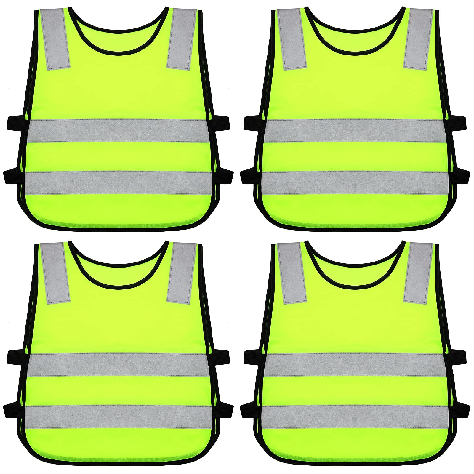 Flutesan Kids Reflective Vest 4 Pack Child Safety Visibility Vest Kids Safety Vest Construction Vest for Cycling Ski Running (Yellow)