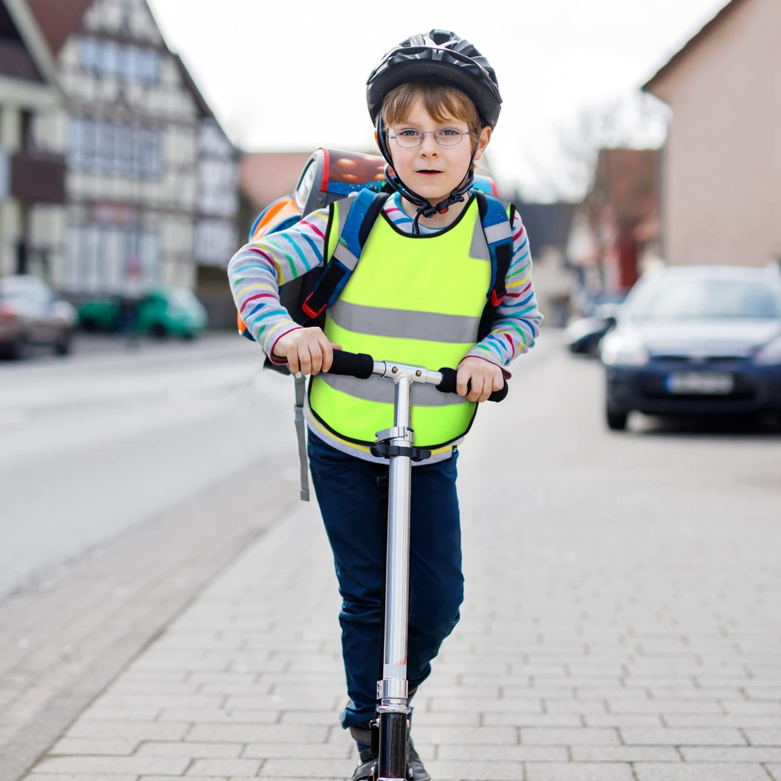 Flutesan Kids Reflective Vest 4 Pack Child Safety Visibility Vest Kids Safety Vest Construction Vest for Cycling Ski Running (Yellow)