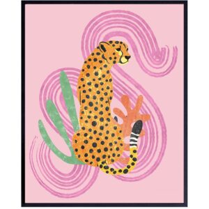 Abstract Cheetah Print Wall Art - Mid Century Modern Decor - Aesthetic Room Decor - Minimalist Wall Art - Pink Boho Wall Decor - Bohemian Wall Decor - Gallery Wall Art - Leopard Print