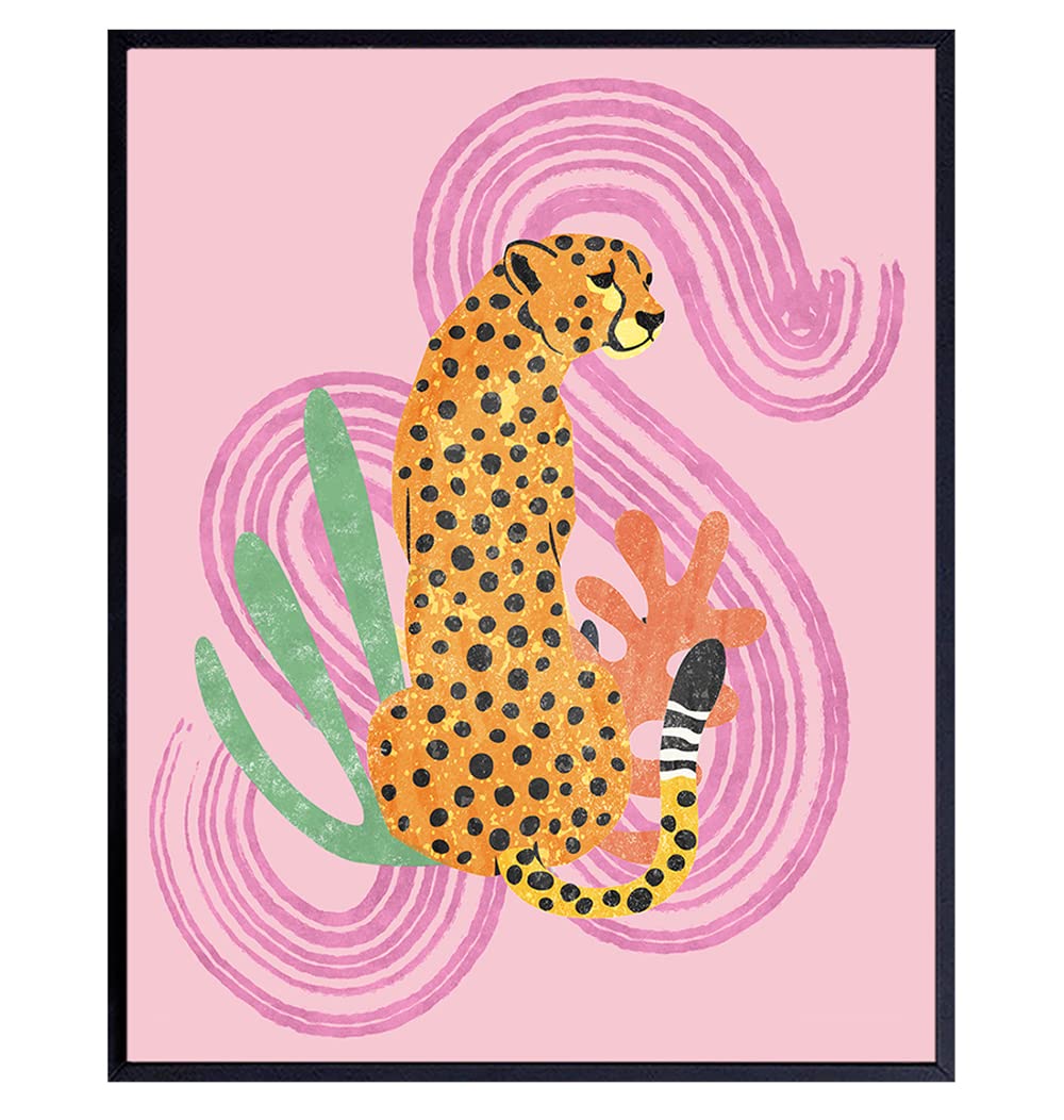 Abstract Cheetah Print Wall Art - Mid Century Modern Decor - Aesthetic Room Decor - Minimalist Wall Art - Pink Boho Wall Decor - Bohemian Wall Decor - Gallery Wall Art - Leopard Print