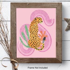 Abstract Cheetah Print Wall Art - Mid Century Modern Decor - Aesthetic Room Decor - Minimalist Wall Art - Pink Boho Wall Decor - Bohemian Wall Decor - Gallery Wall Art - Leopard Print