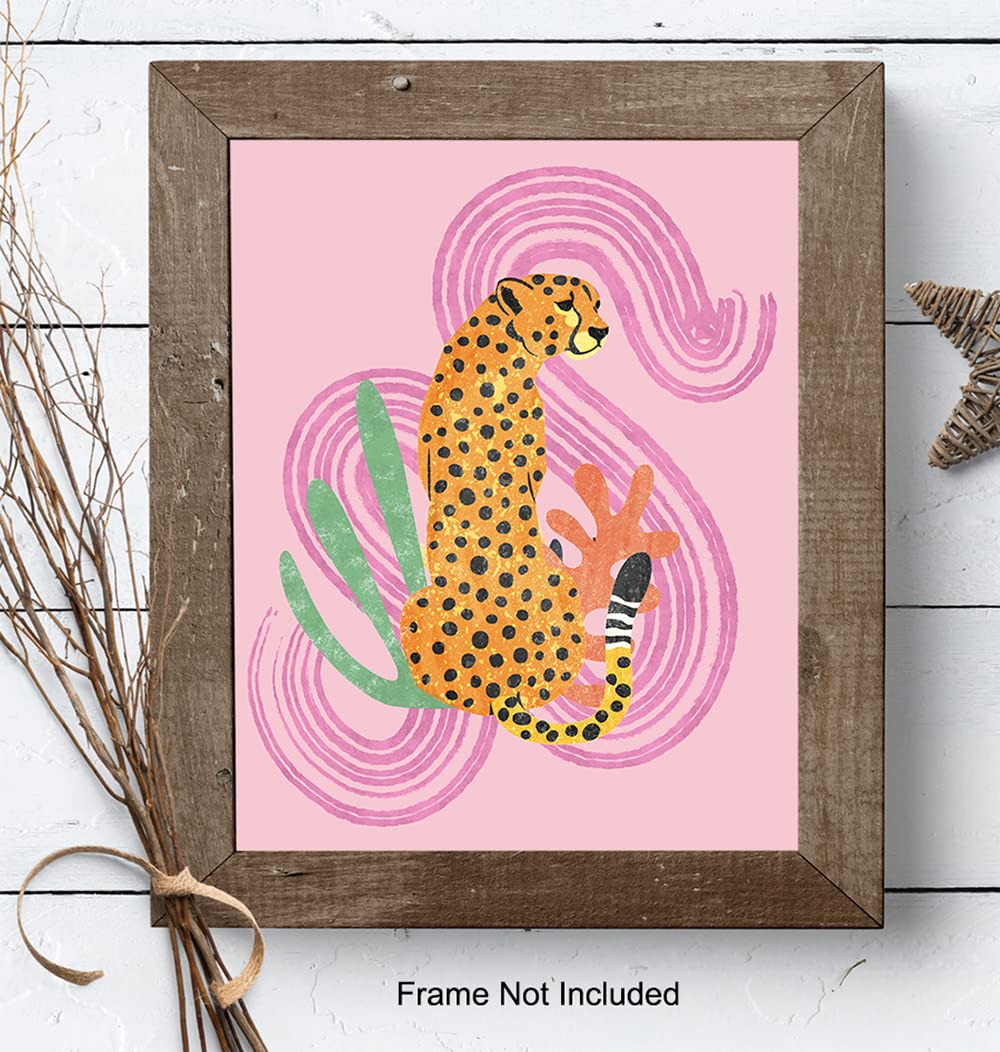 Abstract Cheetah Print Wall Art - Mid Century Modern Decor - Aesthetic Room Decor - Minimalist Wall Art - Pink Boho Wall Decor - Bohemian Wall Decor - Gallery Wall Art - Leopard Print