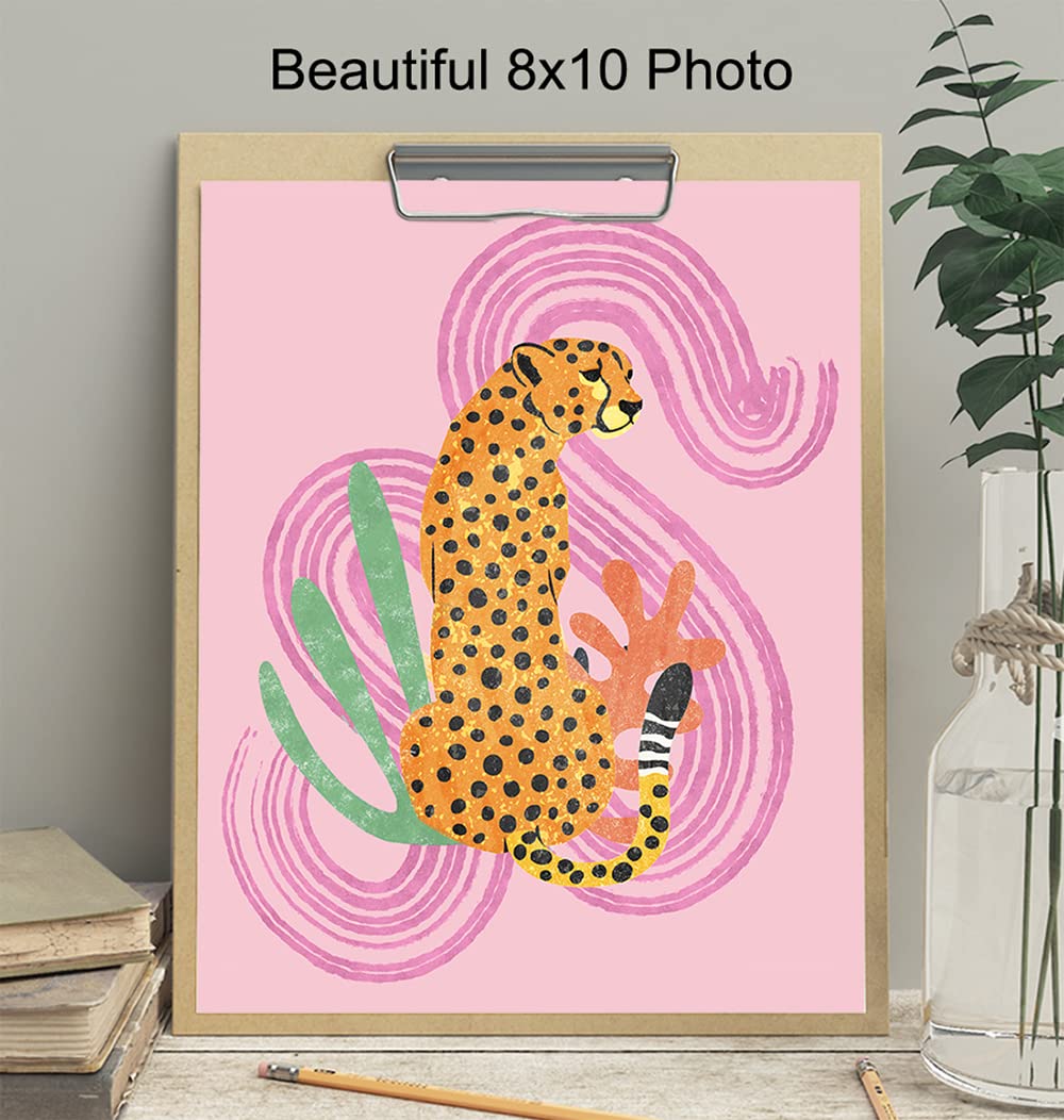 Abstract Cheetah Print Wall Art - Mid Century Modern Decor - Aesthetic Room Decor - Minimalist Wall Art - Pink Boho Wall Decor - Bohemian Wall Decor - Gallery Wall Art - Leopard Print