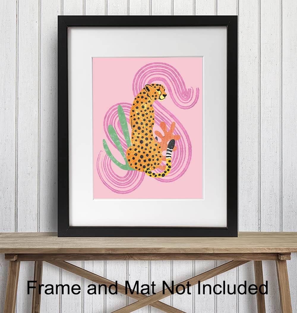 Abstract Cheetah Print Wall Art - Mid Century Modern Decor - Aesthetic Room Decor - Minimalist Wall Art - Pink Boho Wall Decor - Bohemian Wall Decor - Gallery Wall Art - Leopard Print