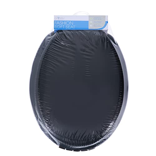 Ginsey Cushioned Soft Toilet Seat for Stylish Bathroom Décor, Black, Standard