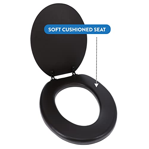 Ginsey Cushioned Soft Toilet Seat for Stylish Bathroom Décor, Black, Standard