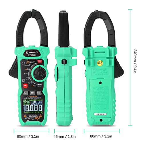 AC/DC Digital Clamp Meter Multimeter 6000 Counts Voltage Tester, Auto-ranging, Measures Current Voltage Temperature Capacitance Resistance Diodes Continuity Duty-Cycle