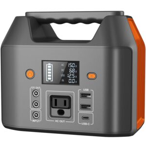 enginstar portable power station 150w 155wh solar generator 110v 42000mah portable power bank w/ac outlet, 6 outputs external battery backup led light for outdoor camping