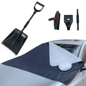 sutekus snow brush kit includes snow shovel, ice scraper, snow brush and car windshield snow cover for auto cars suv trucks (black)