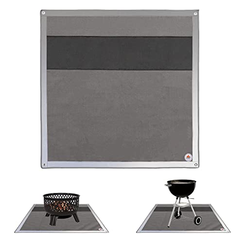 Firepit mat, Fireproof mat for firepit, Deck Fire Protection, 47 inches x 47 inches, Protect Lawn with fire Pit mat for Grass, Fire Pit mat for Deck, Black x Silver