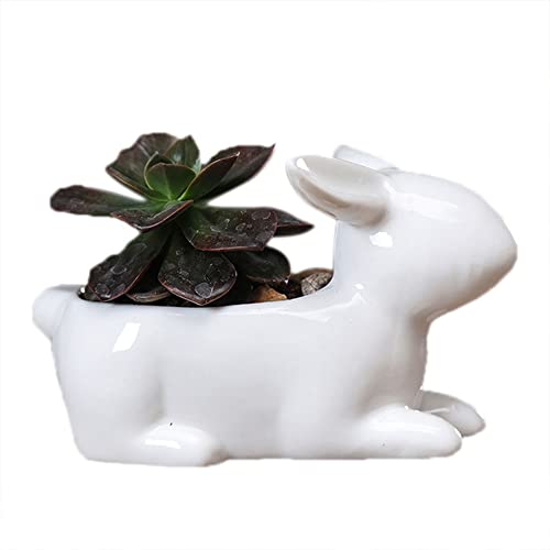 YONGYAN Rabbit Flower Pot Statue Decoration Ceramics Garden Planters Containers Pot Bookshelf Office Animal Desktop Decor