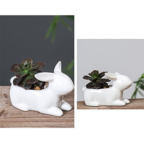 YONGYAN Rabbit Flower Pot Statue Decoration Ceramics Garden Planters Containers Pot Bookshelf Office Animal Desktop Decor