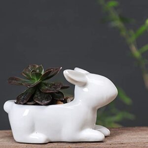 YONGYAN Rabbit Flower Pot Statue Decoration Ceramics Garden Planters Containers Pot Bookshelf Office Animal Desktop Decor