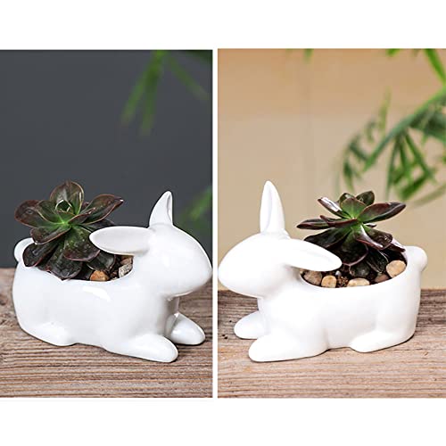 YONGYAN Rabbit Flower Pot Statue Decoration Ceramics Garden Planters Containers Pot Bookshelf Office Animal Desktop Decor