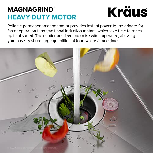 Kraus KWD100-100MBL WasteGuard 1 HP Continuous Feed Garbage Disposal with Ultra-Quiet Motor for Kitchen Sinks with Power Cord and Flange Included, 16 1/2 inch, Black