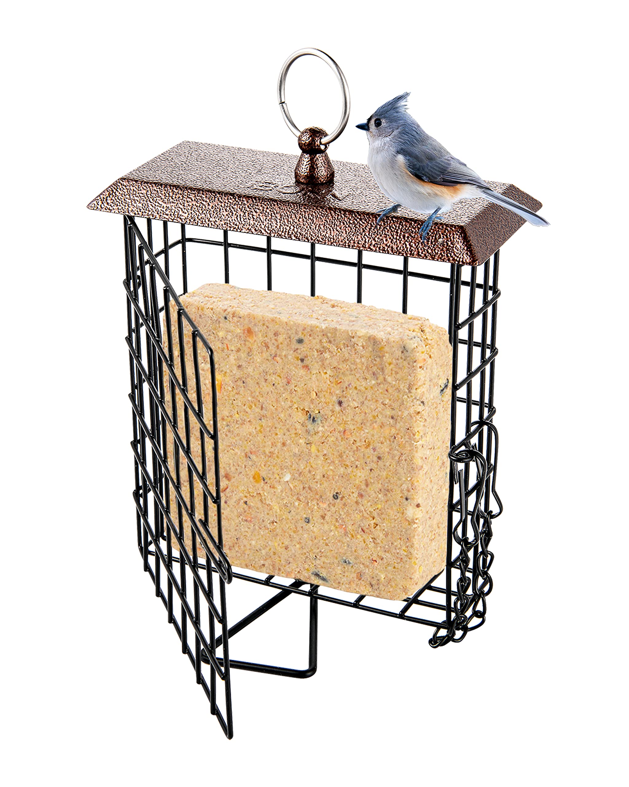 iBorn Suet Feeder Suet Bird Feeders for Outside Hanging,Squirrel Proof Suet Cakes Bird Feeder for Wild Birds,Metal Brown(Pack of 1)