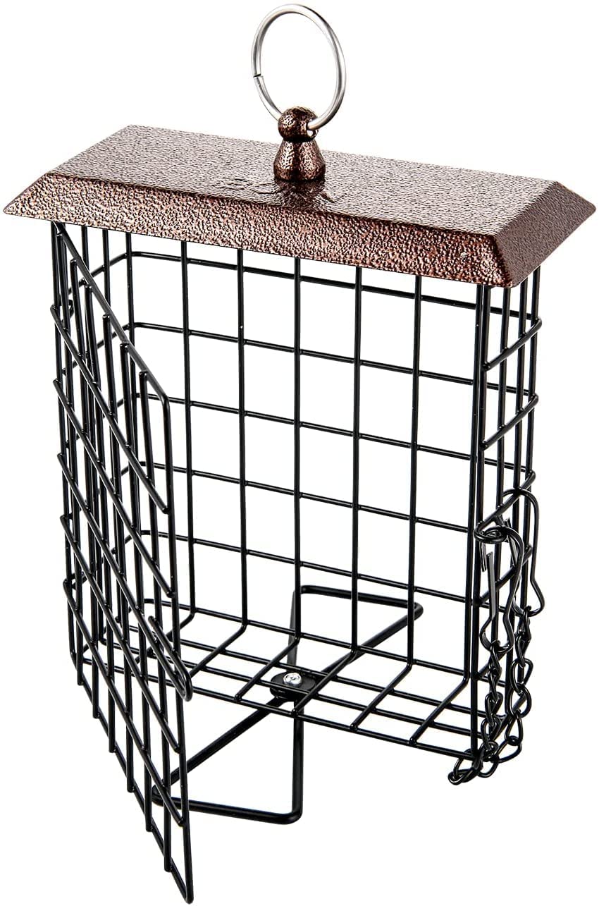 iBorn Suet Feeder Suet Bird Feeders for Outside Hanging,Squirrel Proof Suet Cakes Bird Feeder for Wild Birds,Metal Brown(Pack of 1)