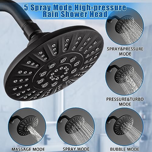 CATTSHO Black Shower Faucet Set with 5-Settings Black Shower Head and Handle Set, Single-Handle Tub Shower Trim Kit, Tub Spout and Valve Included, Matte Black