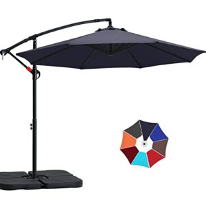 cooshade offset hanging patio umbrella cantilever umbrella 9ft outdoor market umbrella with crank & cross base for garden, deck, backyard, pool and beach(navy blue)