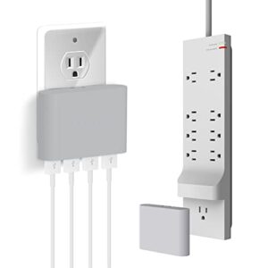 ihome power rover power strip & slim usb wall charger bundle: detachable multiport usb charger & 6 ft extension cord multi plug outlet extender, 9 ac outlet power strip surge protector