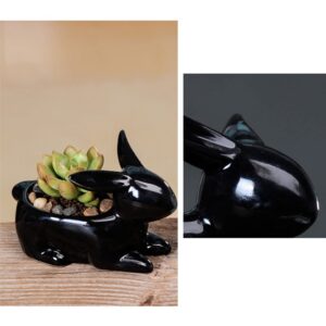 YONGYAN Rabbit Flower Pot Statue Decoration Ceramics Garden Planters Containers Pot Bookshelf Office Animal Desktop Decor (Black)