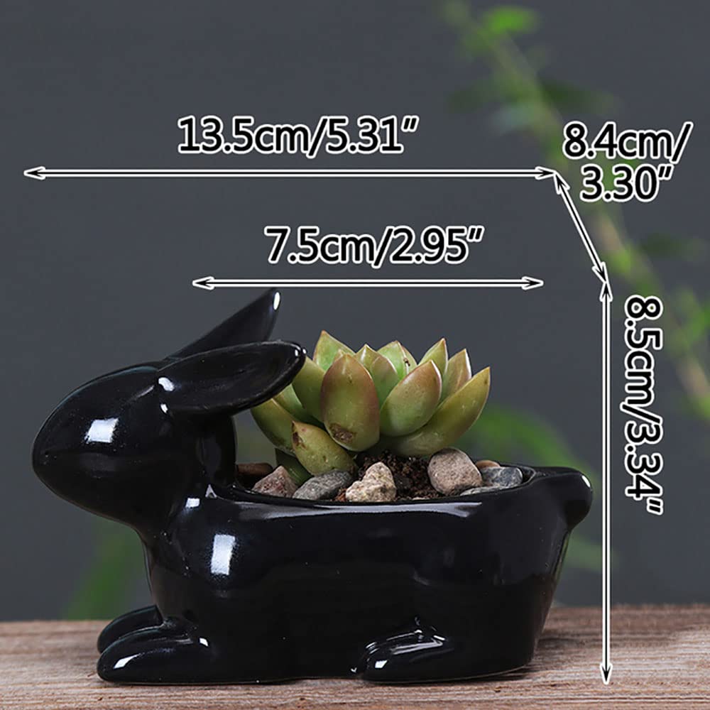 YONGYAN Rabbit Flower Pot Statue Decoration Ceramics Garden Planters Containers Pot Bookshelf Office Animal Desktop Decor (Black)