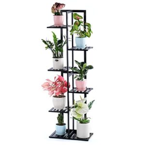 gar-life bamboo plant stand for indoor&outdoor plants 6 tier 7 potted multiple flower pots holder shelf rack display stand for patio garden, living room, corner balcony and bedroom (black)