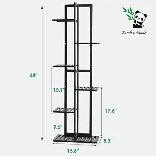 Gar-Life Bamboo Plant Stand for Indoor&Outdoor Plants 6 Tier 7 Potted Multiple Flower Pots Holder Shelf Rack Display stand for Patio Garden, Living Room, Corner Balcony and Bedroom (Black)