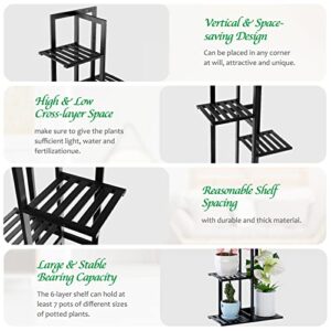 Gar-Life Bamboo Plant Stand for Indoor&Outdoor Plants 6 Tier 7 Potted Multiple Flower Pots Holder Shelf Rack Display stand for Patio Garden, Living Room, Corner Balcony and Bedroom (Black)