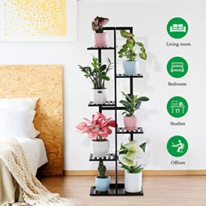 Gar-Life Bamboo Plant Stand for Indoor&Outdoor Plants 6 Tier 7 Potted Multiple Flower Pots Holder Shelf Rack Display stand for Patio Garden, Living Room, Corner Balcony and Bedroom (Black)