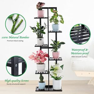 Gar-Life Bamboo Plant Stand for Indoor&Outdoor Plants 6 Tier 7 Potted Multiple Flower Pots Holder Shelf Rack Display stand for Patio Garden, Living Room, Corner Balcony and Bedroom (Black)