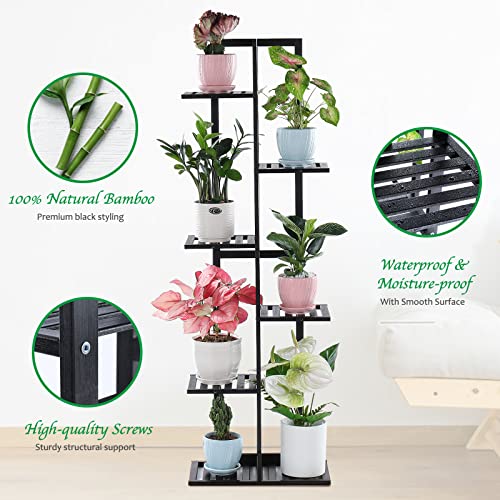 Gar-Life Bamboo Plant Stand for Indoor&Outdoor Plants 6 Tier 7 Potted Multiple Flower Pots Holder Shelf Rack Display stand for Patio Garden, Living Room, Corner Balcony and Bedroom (Black)