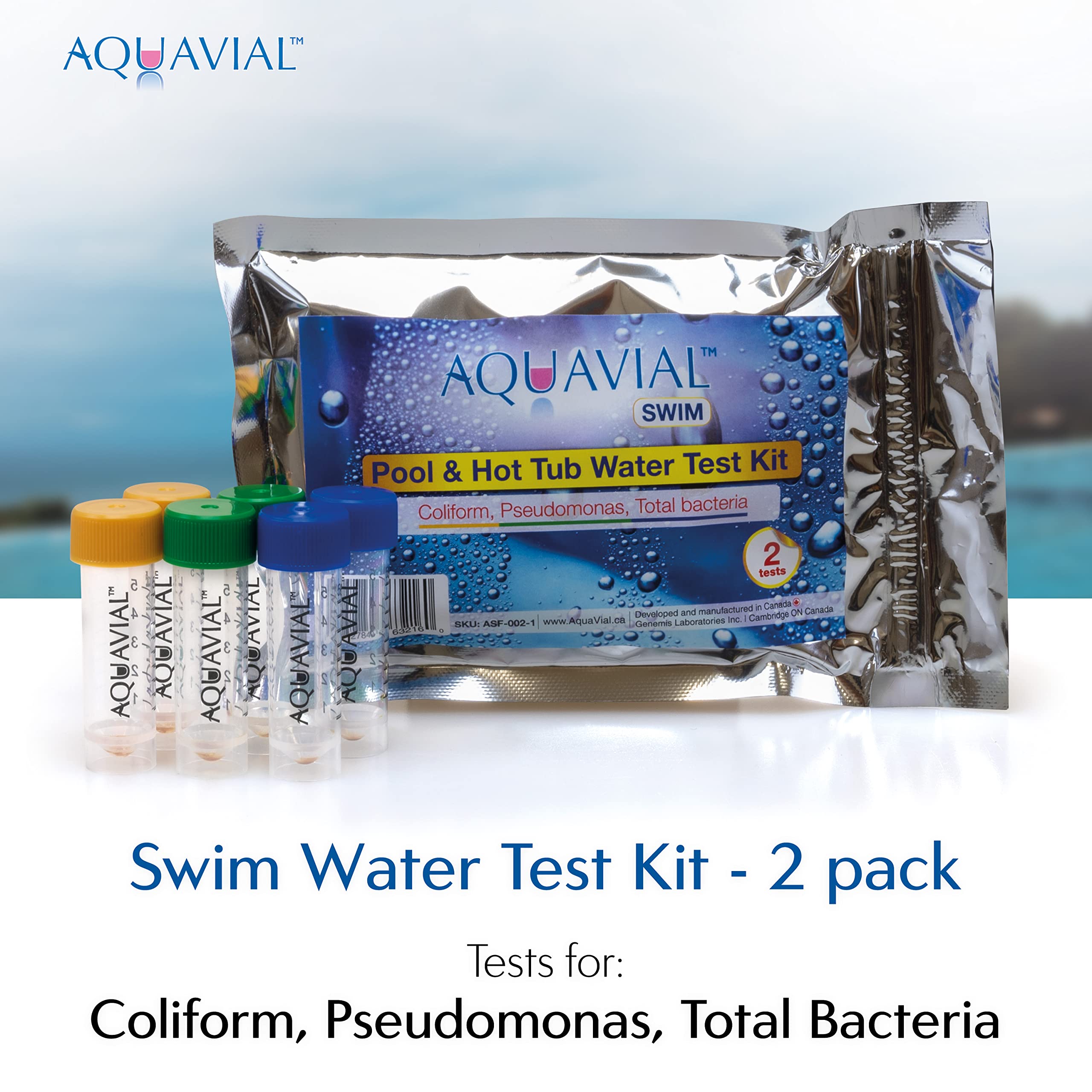 AquaVial Swim Water Test Kit Detects and Identifies Pseudomonas and Coliforms | 2 Pack | Testing Kit for Swimming Pool Water Hot Tub Spa Pond | Water Tester Outdoor