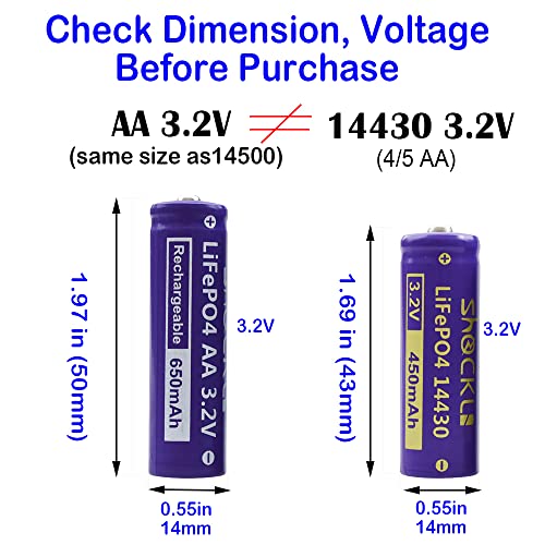 funkawa (8- Pack) Shockli AA 3.2 Volts LiFePo4 650mAh Rechargeable Battery, Lithium Iron Phosphate 3.2V Solar Batteries - Ideal for Solar Garden Light