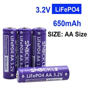 funkawa (8- Pack) Shockli AA 3.2 Volts LiFePo4 650mAh Rechargeable Battery, Lithium Iron Phosphate 3.2V Solar Batteries - Ideal for Solar Garden Light